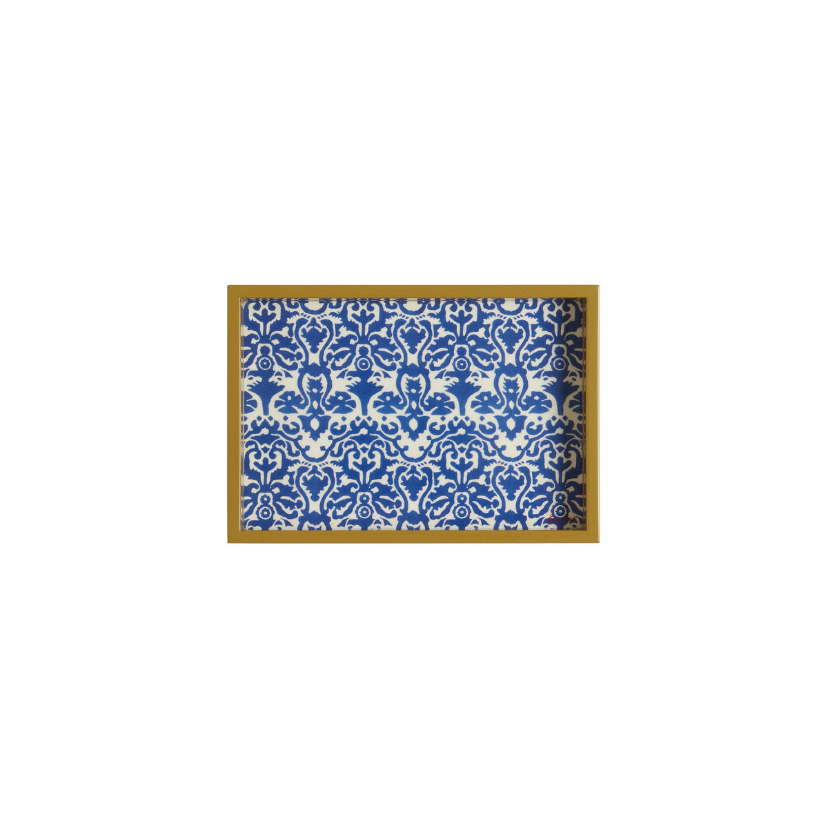 Lisa Corti Damask Design Blue Natural Rectangular Tray – Via Coquina