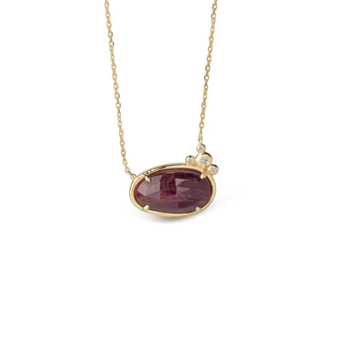 Horizontal Ruby Gold Necklace with 4 Diamonds – Via Coquina