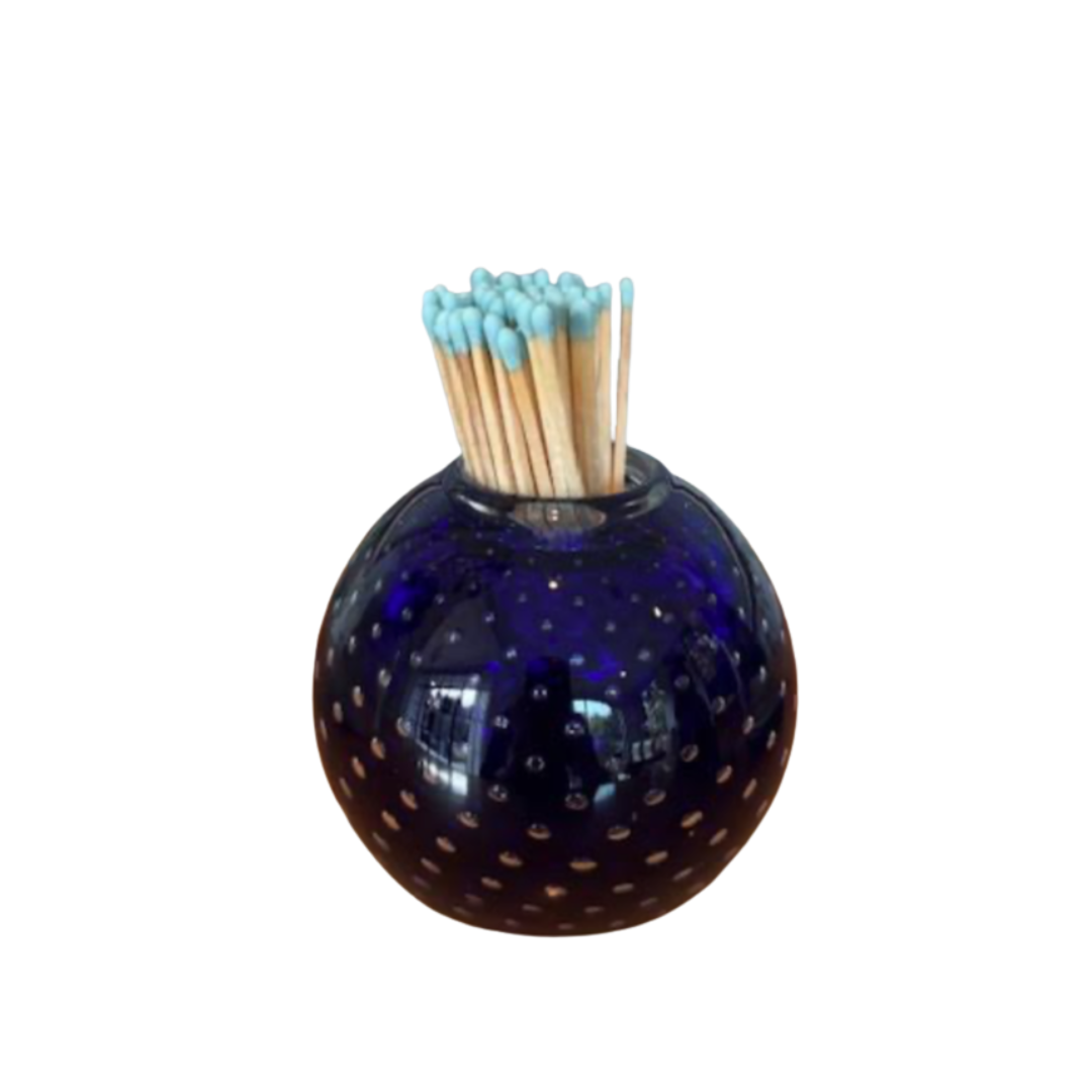 Handblown Glass Match Striker with Matches in Cobalt Blue – Via Coquina