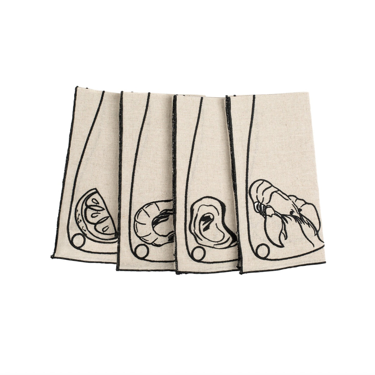 Misette Line Drawing Embroidered Linen Napkins Set of 4 – Via Coquina
